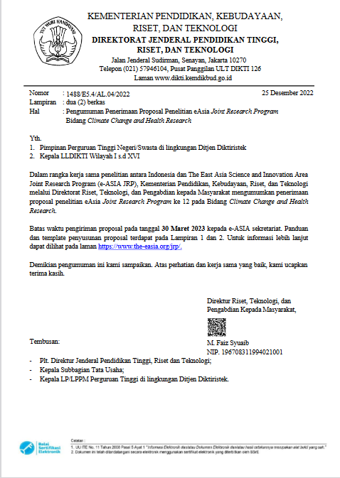 Pengumuman Penerimaan Proposal Penelitian eAsia Joint Research Program ...